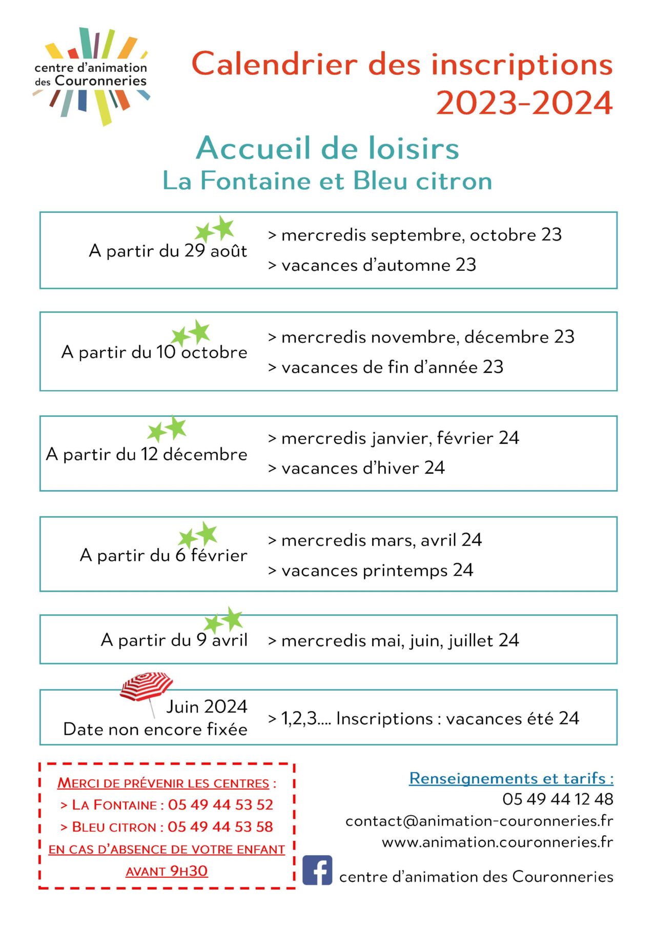 Calendrier des inscriptions pour les accueils de loisirs | Centre d'Animation des Couronneries
